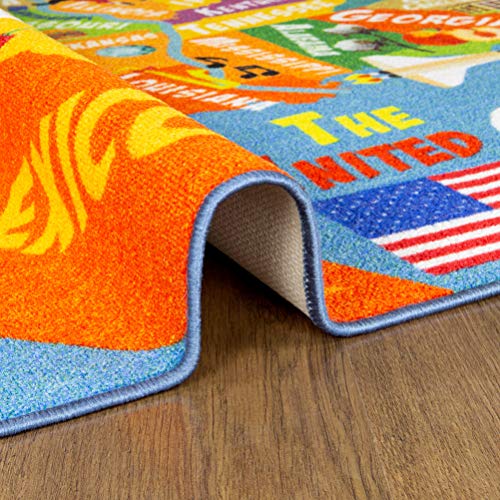 KC Cubs Playtime Collection USA United States Map Educational Learning & Game Area Rug Carpet for Kids and Children Bedrooms and Playroom (3'3" x 4'7")