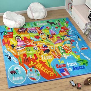 KC Cubs Playtime Collection USA United States Map Educational Learning & Game Area Rug Carpet for Kids and Children Bedrooms and Playroom (3'3" x 4'7")