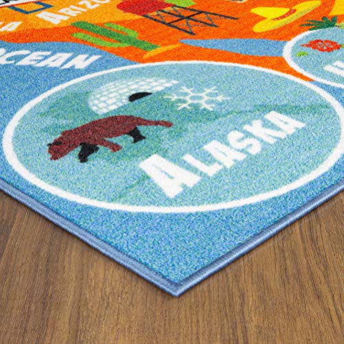 KC Cubs Playtime Collection USA United States Map Educational Learning & Game Area Rug Carpet for Kids and Children Bedrooms and Playroom (3'3" x 4'7")