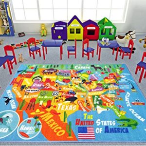 KC Cubs Playtime Collection USA United States Map Educational Learning & Game Area Rug Carpet for Kids and Children Bedrooms and Playroom (3'3" x 4'7")