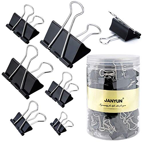 150Pcs Large Binder Clips 6 Assorted Sizes Paper Clamps Clip for Paper Metal Clip Office School Home Supplies (Black)