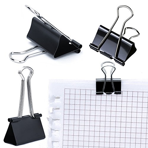 150Pcs Large Binder Clips 6 Assorted Sizes Paper Clamps Clip for Paper Metal Clip Office School Home Supplies (Black)