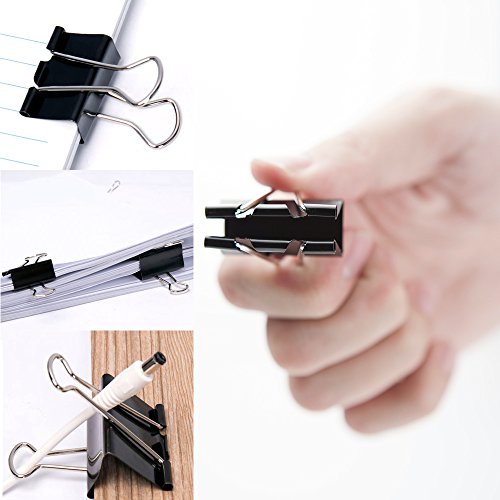 150Pcs Large Binder Clips 6 Assorted Sizes Paper Clamps Clip for Paper Metal Clip Office School Home Supplies (Black)