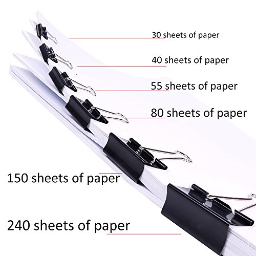 150Pcs Large Binder Clips 6 Assorted Sizes Paper Clamps Clip for Paper Metal Clip Office School Home Supplies (Black)