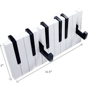 7 Hook Piano Keys Wall Mounted Coat Hook Hanger Wall Decoration Hat Storage Rack Wood Shelf Hanger (Black)