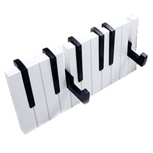 7 Hook Piano Keys Wall Mounted Coat Hook Hanger Wall Decoration Hat Storage Rack Wood Shelf Hanger (Black)