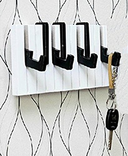 7 Hook Piano Keys Wall Mounted Coat Hook Hanger Wall Decoration Hat Storage Rack Wood Shelf Hanger (Black)