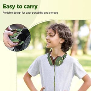 Yomuse C89 Kids Headphones, Wired Headphone with Microphone, On Ear Headphone with Adjustable, Foldable Headphones for School Travel Children Girls Boys Adults (Camo Green)