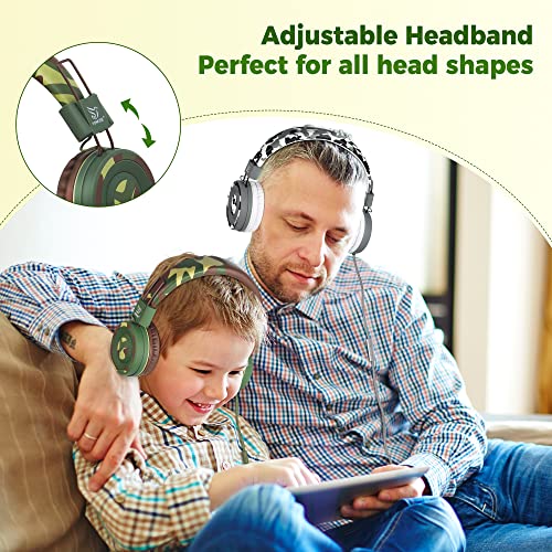 Yomuse C89 Kids Headphones, Wired Headphone with Microphone, On Ear Headphone with Adjustable, Foldable Headphones for School Travel Children Girls Boys Adults (Camo Green)