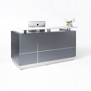 GW FURNITURE Modern Space Grey Reception Desk (71 inch) with Quartz Stone Counter TOP