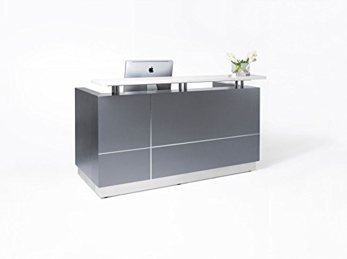 GW FURNITURE Modern Space Grey Reception Desk (71 inch) with Quartz Stone Counter TOP