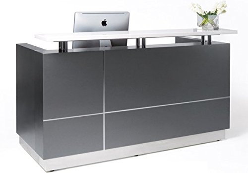 GW FURNITURE Modern Space Grey Reception Desk (71 inch) with Quartz Stone Counter TOP