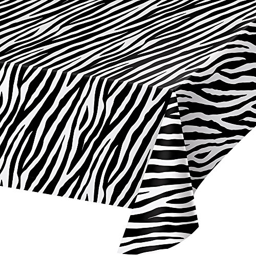 Creative Converting TABLECOVER PL 54" X 108" AOP Zebra Animal Print Plastic Tabelcloth, 54 x 108, Multicolor