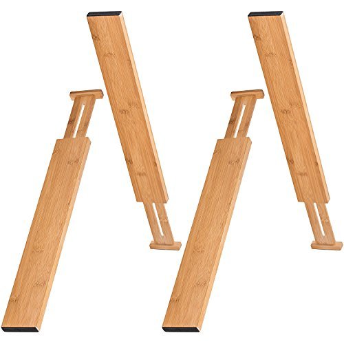 Royal Casa Short Size 100% Natural Bamboo Adjustable Kitchen Drawer Dividers (13.5" - 17.5") For Small Drawers. Set of 4.