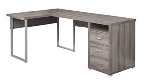 monarch specialties i 7255 computer desk, home office, corner, left, right set-up, storage drawers, 80"l, l shape, work, laptop, metal, laminate, brown, grey