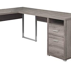 Monarch Specialties I 7255 Computer Desk, Home Office, Corner, Left, Right Set-up, Storage Drawers, 80"L, L Shape, Work, Laptop, Metal, Laminate, Brown, Grey