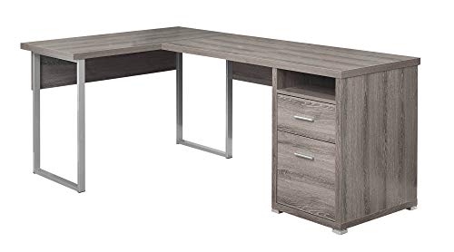 Monarch Specialties I 7255 Computer Desk, Home Office, Corner, Left, Right Set-up, Storage Drawers, 80"L, L Shape, Work, Laptop, Metal, Laminate, Brown, Grey