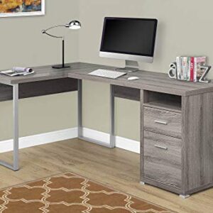 Monarch Specialties I 7255 Computer Desk, Home Office, Corner, Left, Right Set-up, Storage Drawers, 80"L, L Shape, Work, Laptop, Metal, Laminate, Brown, Grey