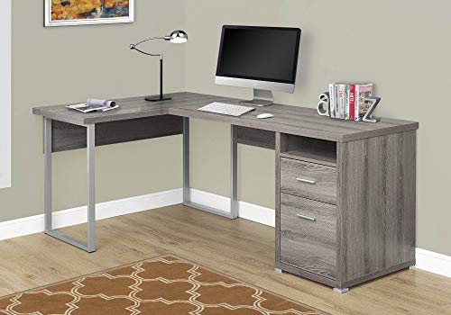 Monarch Specialties I 7255 Computer Desk, Home Office, Corner, Left, Right Set-up, Storage Drawers, 80"L, L Shape, Work, Laptop, Metal, Laminate, Brown, Grey