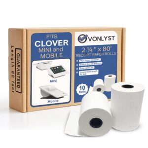 vonlyst receipt paper for clover mini and clover mobile thermal printer 2 1/4 x 80 (10 rolls)