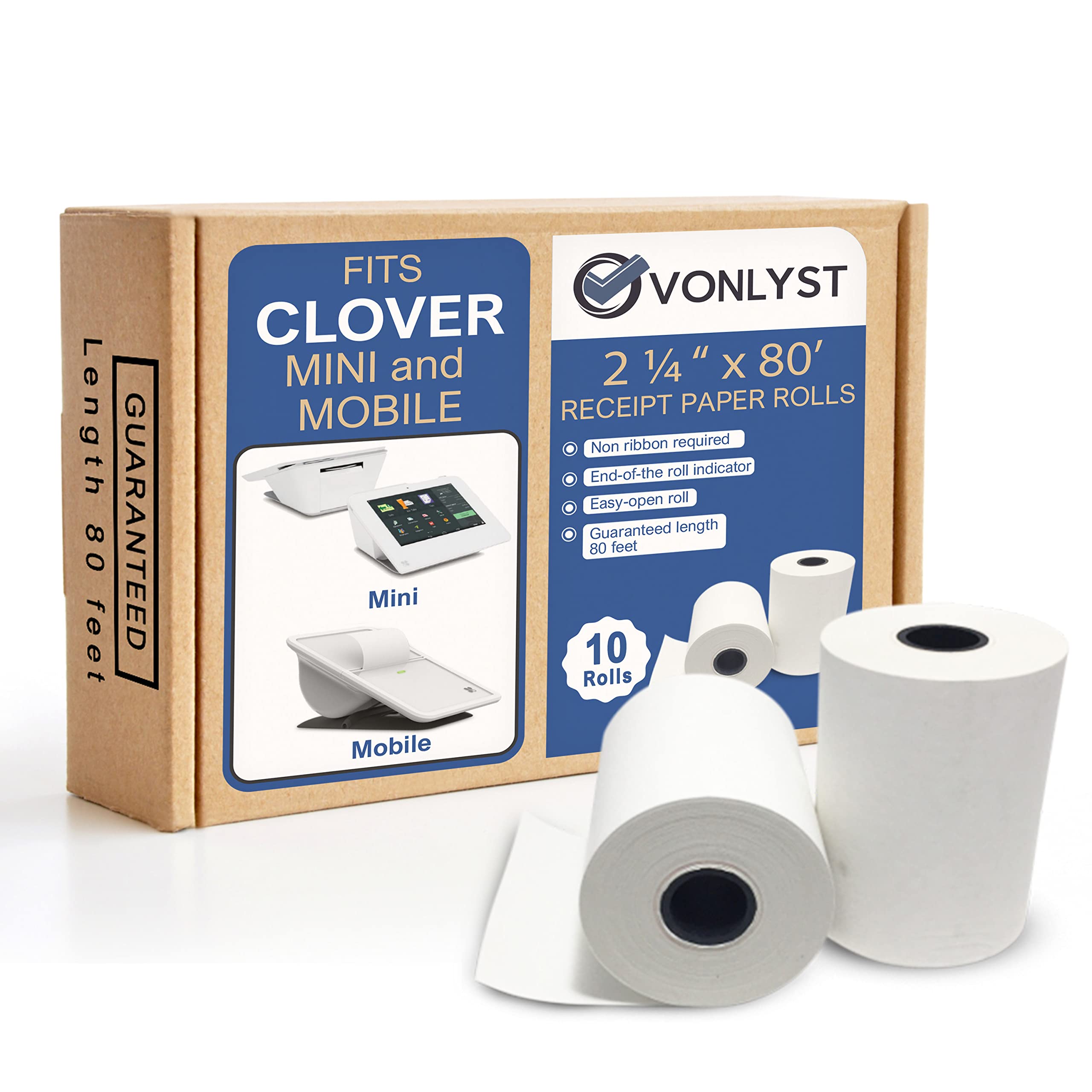 Vonlyst Receipt Paper for Clover Mini and Clover Mobile Thermal Printer 2 1/4 x 80 (10 rolls)