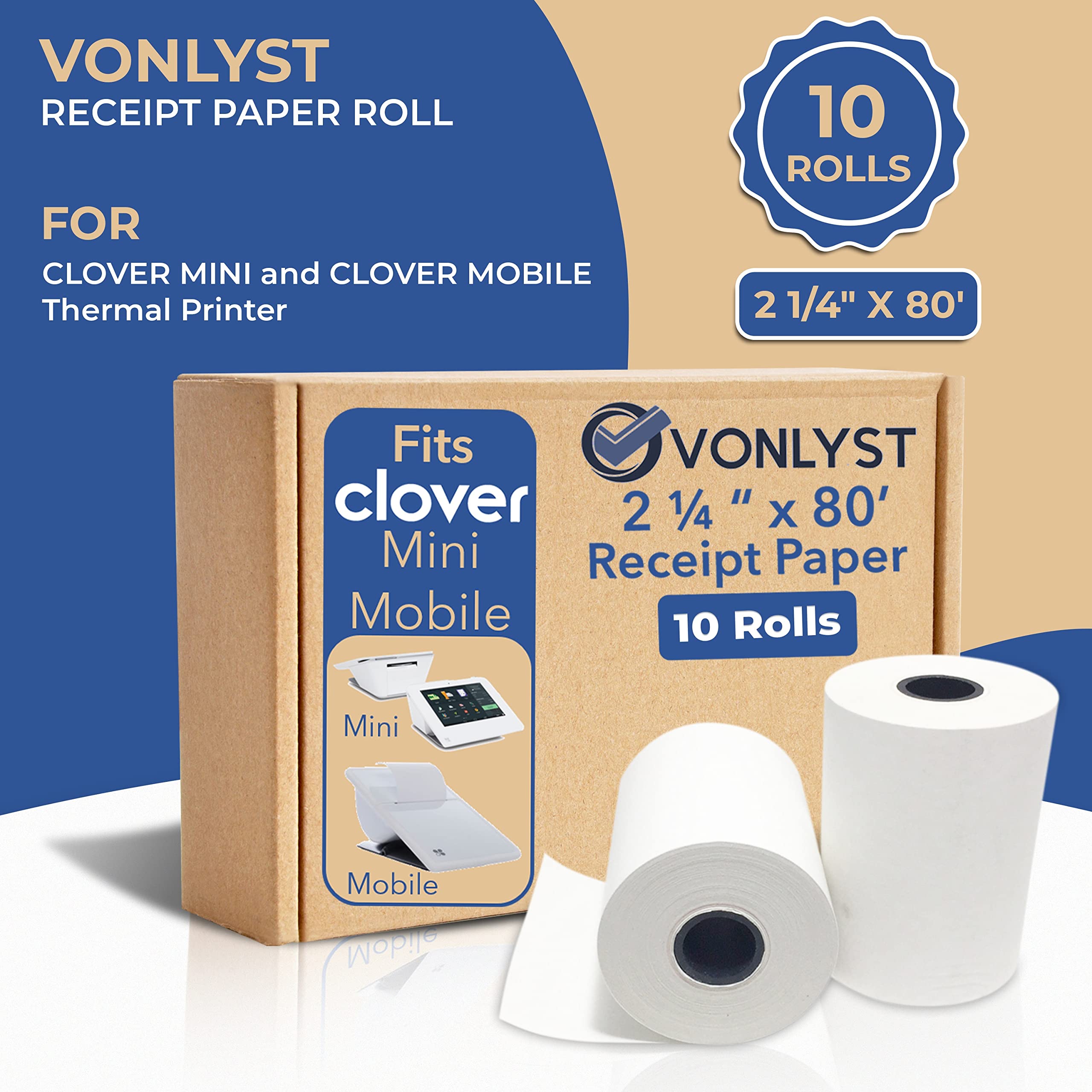 Vonlyst Receipt Paper for Clover Mini and Clover Mobile Thermal Printer 2 1/4 x 80 (10 rolls)