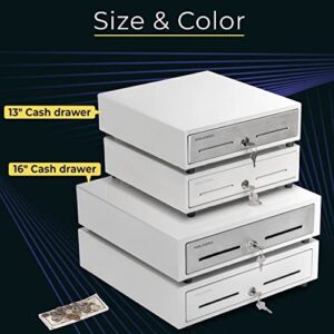 Cash Register Drawer for Point of Sale (POS) System with Removable Coin Tray, 5 Bill/6 Coin, 24V, RJ11/RJ12 Key-Lock, Media Slot, White