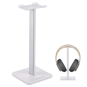 link dream headphone stand headset holder gaming headset holder with aluminum supporting bar flexible headrest anti-slip earphone stand for all headphones, white