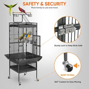 SUPER DEAL PRO 61-inch 2in1 Large Bird Cage with Rolling Stand Playtop Parrot Chinchilla Finch Cage Macaw Conure Cockatiel Cockatoo Pet House Wrought Iron Birdcage, Black