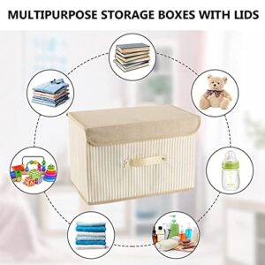 mee'life Storage Bins with Lids 2 Pack, Closet Organizers and Storage Containers Collapsible Storage Cubes Large Toy Storage Boxes Linen Fabric Storage Baskets for Clothes Toys Blanket - Beige Stripes