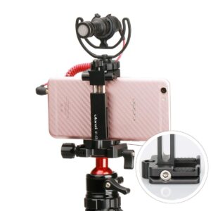 ulanzi st-03 metal smart phone tripod mount with cold shoe mount and arca-style quick release plate for iphone xs xs max x 8 7 plus samsung,cell phone tripod holder clip adapter for joby gorillapod