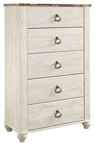 signature design by ashley willowton 5 drawer chest of drawers, two-tone brown and whitewash