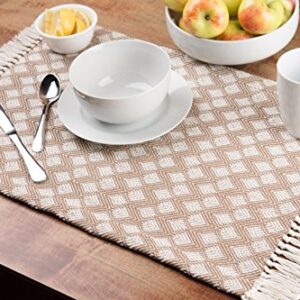 Placemats Set of 4, Woven Cloth Placemat Set, 14x19 in, Tan Boho Place Mats for Kitchen or Dining Table, Washable Cotton Table Mats