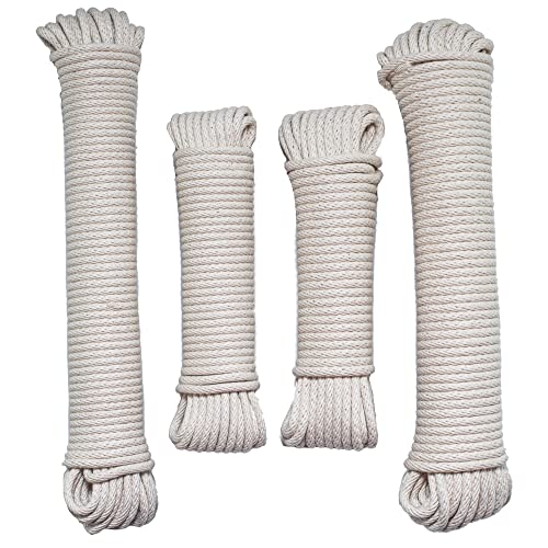 SGT KNOTS Cotton Clothesline - All Purpose Laundry Line Dryer Rope for Outdoor/Indoor, Crafting & Art Projects (1/4" x 100ft, White)