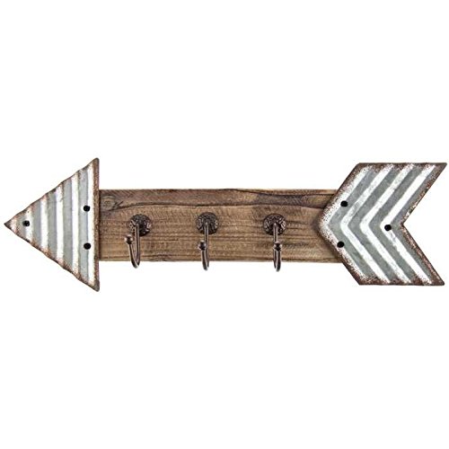 Hobby Lobby Rustic Galvanized Metal & Wood Arrow Triple Hook Wall Decor Home Decoration