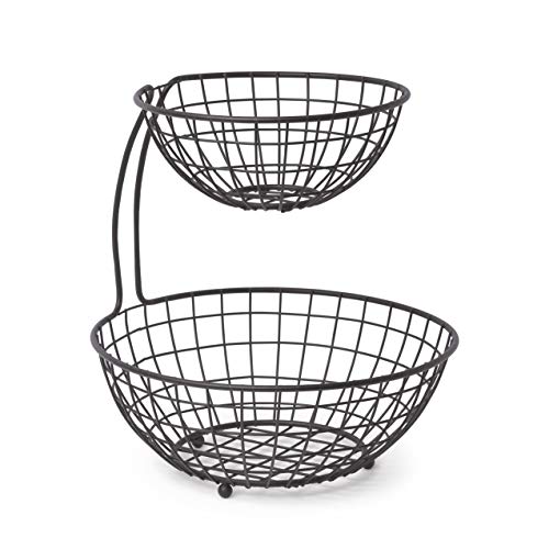 Spectrum Diversified Grid Arched 2-Tier Basket Server Bowls for Storage Organization and Display of Produce Vegetables and Fruit, Industrial Gray, Medium