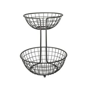 Spectrum Diversified Grid Arched 2-Tier Basket Server Bowls for Storage Organization and Display of Produce Vegetables and Fruit, Industrial Gray, Medium