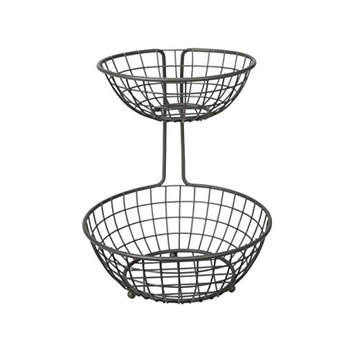 Spectrum Diversified Grid Arched 2-Tier Basket Server Bowls for Storage Organization and Display of Produce Vegetables and Fruit, Industrial Gray, Medium