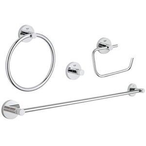 grohe 40823001 essentials metal 27.17-in. 4-in-1 master bathroom accessories set, starlight chrome