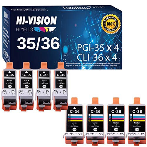 HI-VISION HI-YIELDS (4-Set Compatible PGI-35+CLI-36 Pigment Ink Cartridge (4-Pack) Black with (4-Pack) Tri Color Replacement for PIXMA IP100B IP100 IP110 Mini260 Pixma Mini 320 Printers