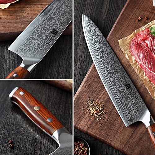 XINZUO 10 Inch Damascus Chef Knife Kitchen Knife Sharp Gyuto Knife Stainless Steel Fashion Professional Chef's Knife with Rosewood Handle