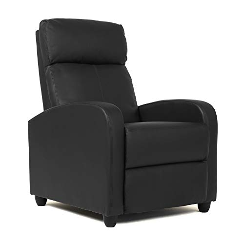 FDW Wingback Recliner Chair Leather Single Modern Sofa Home Theater Seating for Living Room,Black