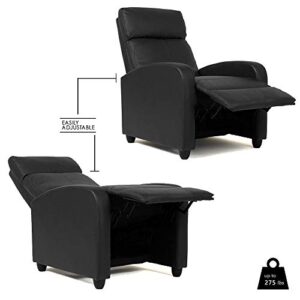 FDW Wingback Recliner Chair Leather Single Modern Sofa Home Theater Seating for Living Room,Black