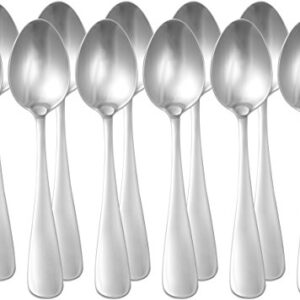 Amazon Basics Stainless Steel Dinner Spoons with Round Edge, Pack of 12, Silver