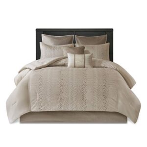 Madison Park Camelia Cozy Comforter Set-Trendy Design All Season Down Alternative Luxury Bedding with Matching Shams, Decorative Pillows, King (104 in x 92 in), Natural 8 Piece