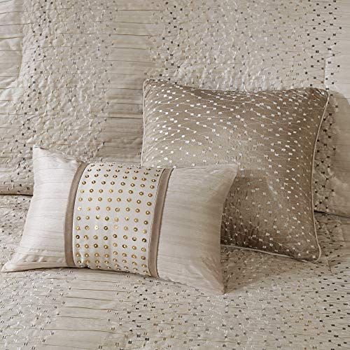 Madison Park Camelia Cozy Comforter Set-Trendy Design All Season Down Alternative Luxury Bedding with Matching Shams, Decorative Pillows, King (104 in x 92 in), Natural 8 Piece