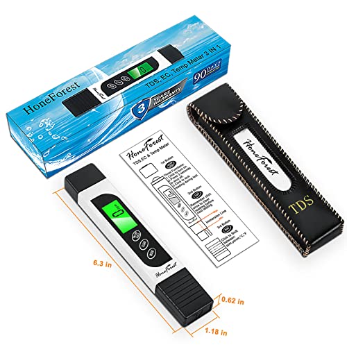 Water Quality Tester, Accurate and Reliable, HoneForest TDS Meter, EC Meter & Temperature Meter 3 in 1, 0-9990ppm, Ideal Water Test Meter for Drinking Water, Aquariums, etc.