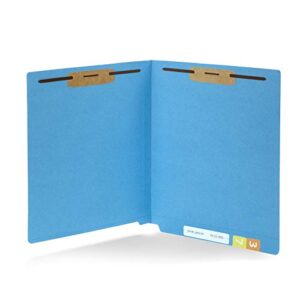 50 blue end tab fastener file folders - reinforced straight cut tab - durable 2 prongs designed to organize standard medical files, receipts, office reports - letter size, blue, 50 pack