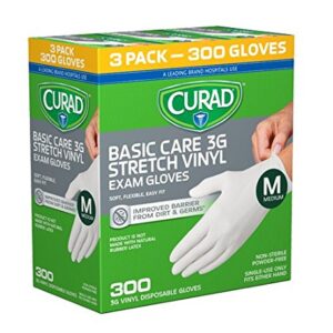 Curad Basic Care 3G Stretch Vinyl Exam Gloves, Powder Free, Medium, 100 Count (Pack of 3)