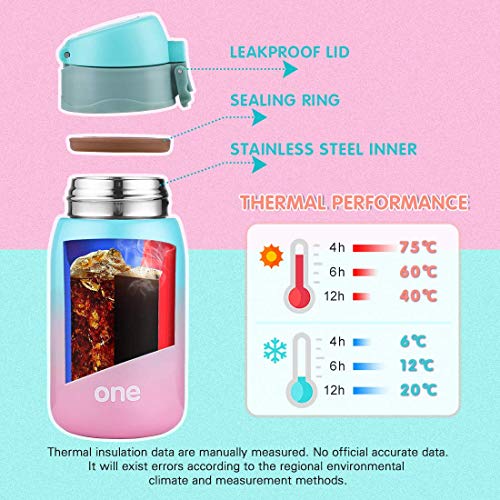 Kids Water Bottle, Double Wall Vacuum Insulated Stainless Steel Bottle for 24 hrs Cooling & 12 hrs Keep Warm, 9oz